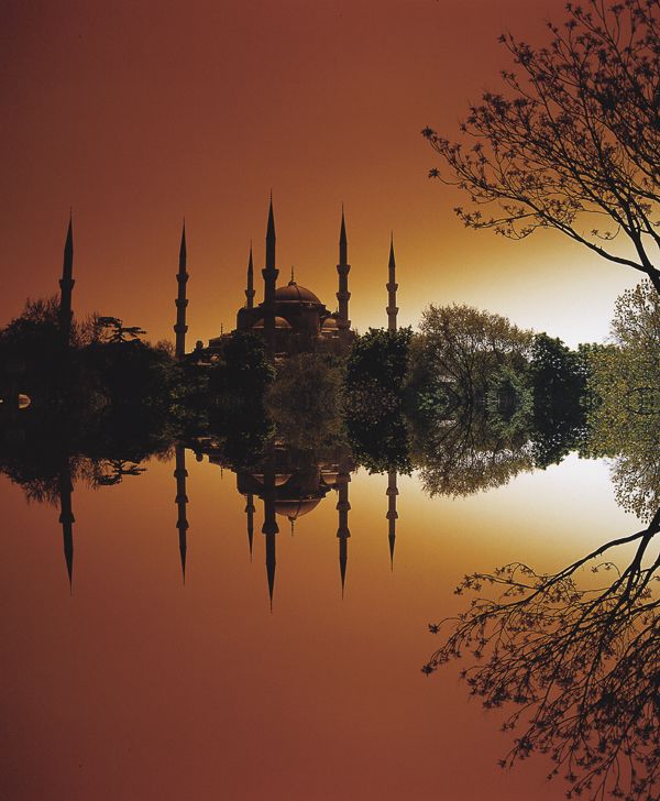 Blue Mosque in red, Istanbul